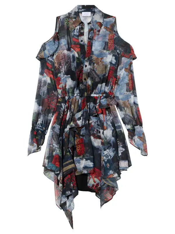 Off-White World Paint Geo Ruffled Asymmetrical Mini Dress - Black