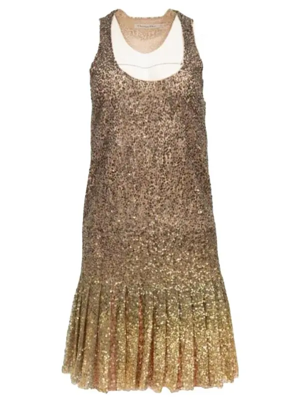 Dior Sequin Embellished Pleated Dress - Multicolor