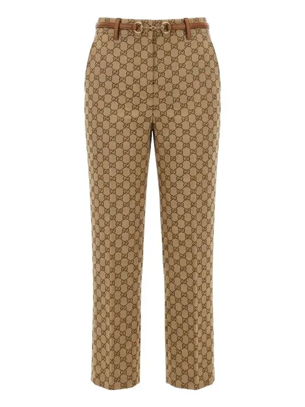 Gucci Horsebit Detailed Gg Canvas Pants - Camel And Dark Brown