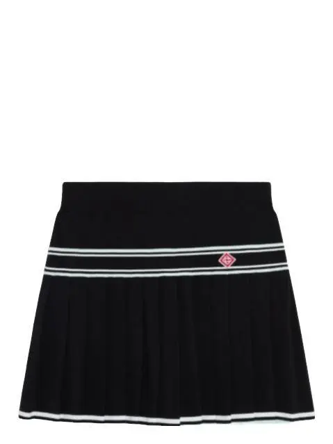 Casablanca Pleated Mini Skirt With Graphic Print - Black
