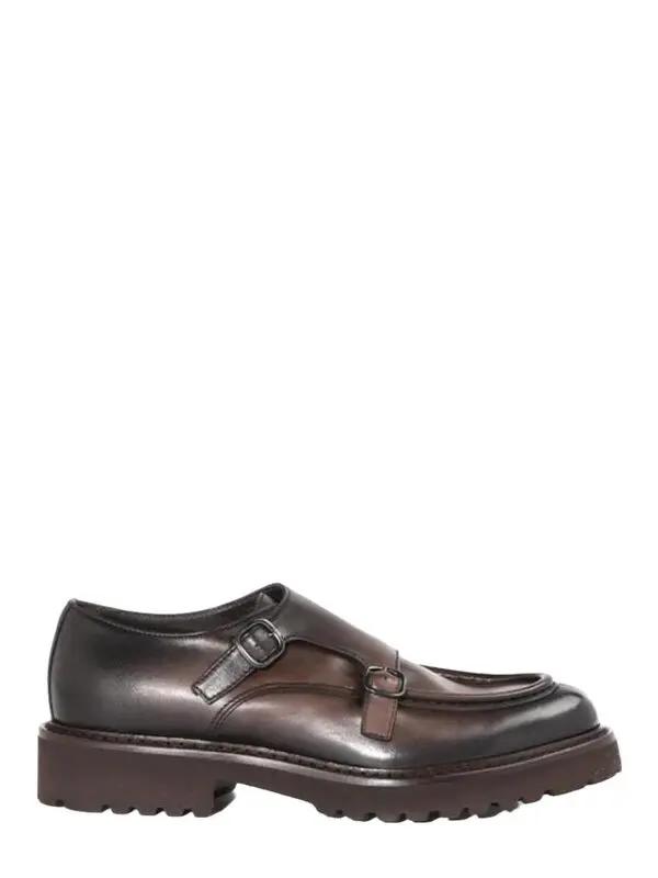 DOUCAL'S Leather Monk Strap Shoes - Black