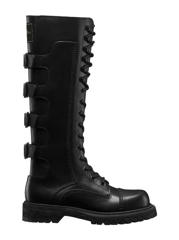 Dior Knee-high Combat Boots With Buckle And Zip Closure - Black