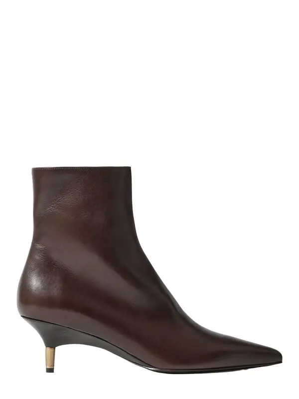Khaite Bella Leather Ankle Boots With Gold Heel Detail - Brown