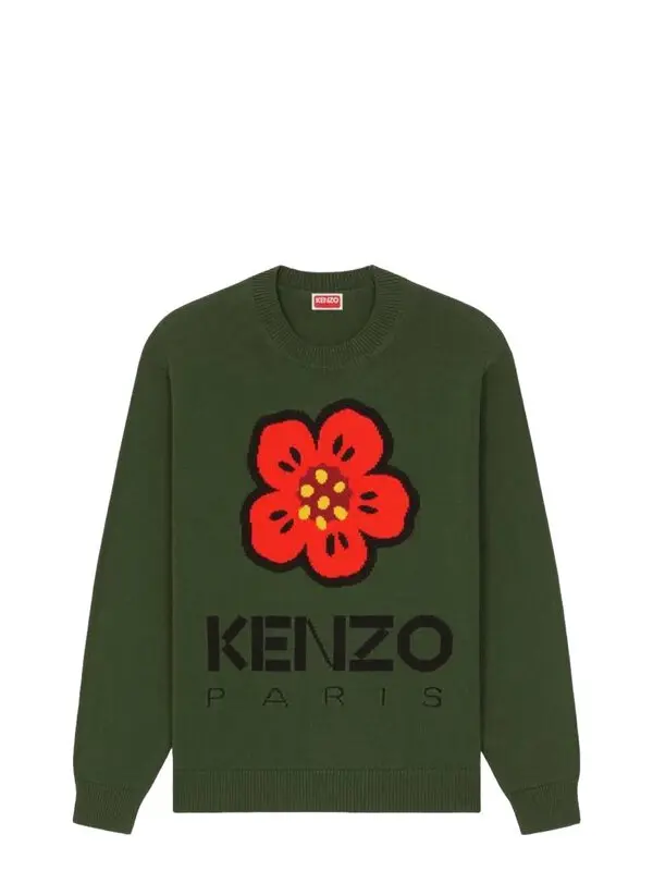 Kenzo Boke Flower Logo Intarsia Knit Jumper - Green