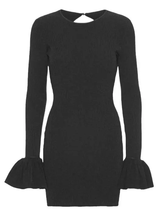 ROTATE BY BIRGER CHRISTENSEN Ribbed Knit Mini Dress With Flared Cuffs And Cutout Back - Black