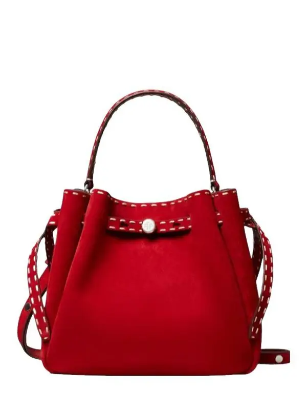 Tory Burch Romy Pick Stitch Bucket Bag - Toucan Red
