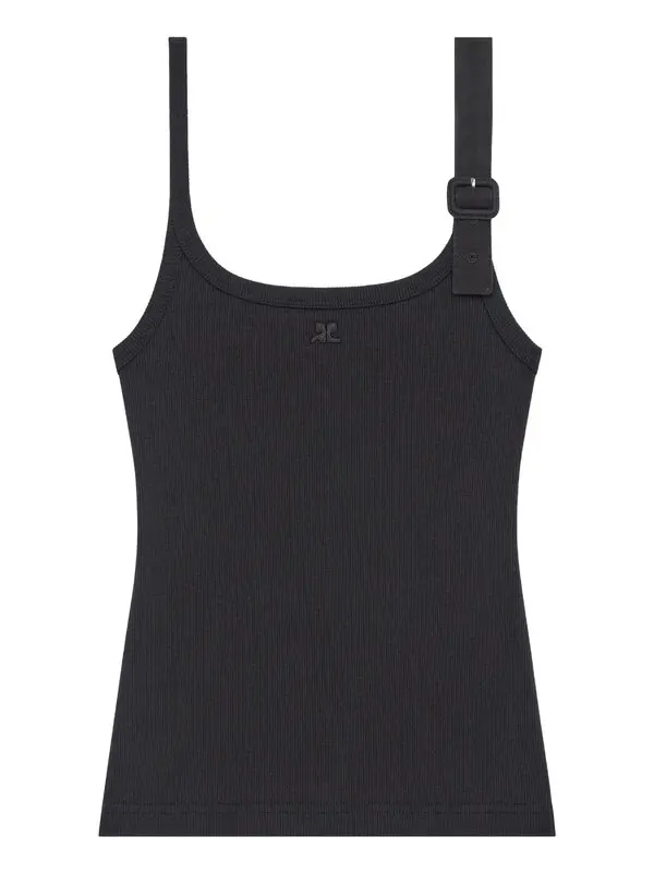 COURREGES Courrèges Asymmetrical Buckle Rib Tank Top - Black