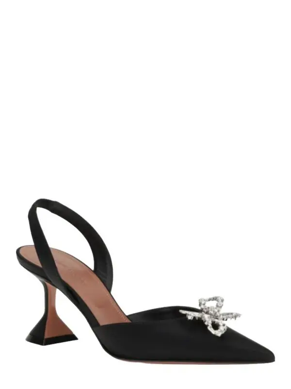 Amina Muaddi Pointed Toe Slingback Sandals With Embellished Detail - Black