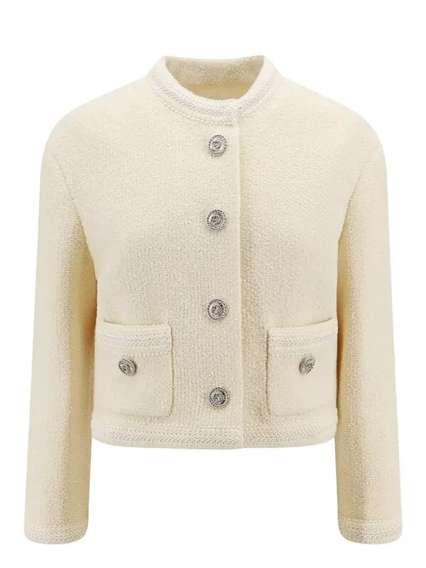 Gucci Cropped Tweed Blazer With Palladium Interlocking G Button - No