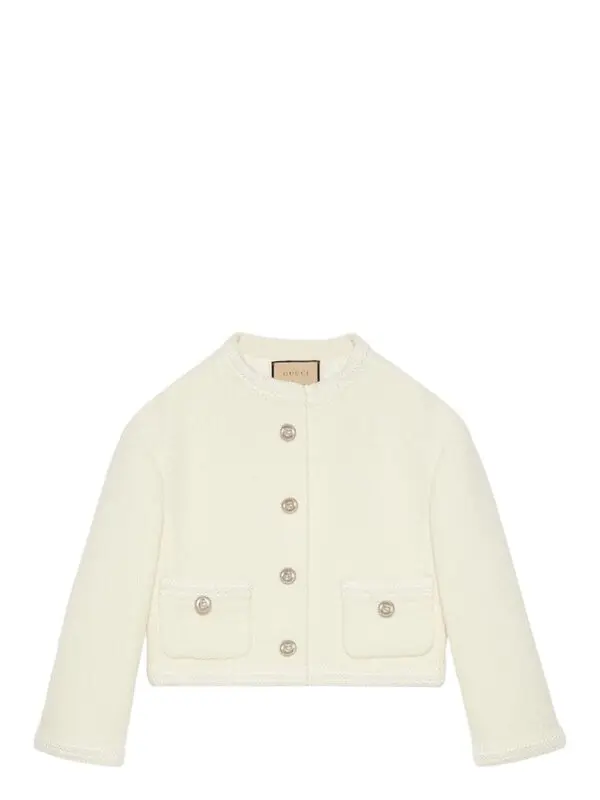 Gucci Cropped Tweed Blazer With Palladium Interlocking G Button - Nude