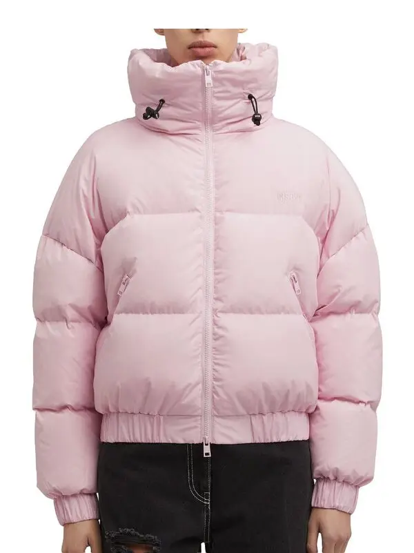 MSGM Quilted Funnel Neck Cropped Puffer Jacket - Pink