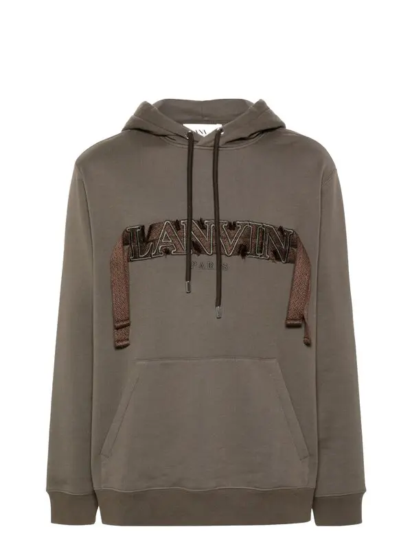 LANVIN Embroidered Lace Detail Drawstring Hoodie - Green