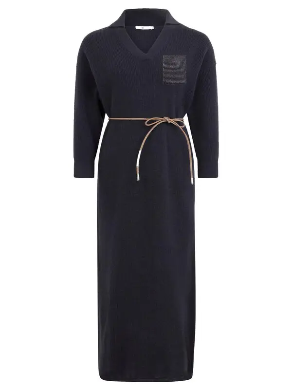 Peserico Belted Ribbed Knitted Dress - Black