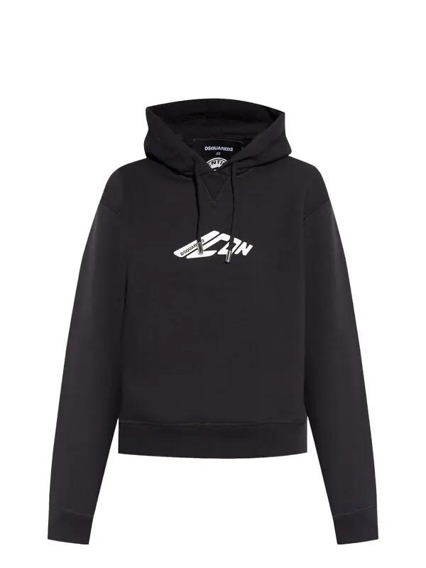 Dsquared2 Logo Printed Drawstring Hoodie - Black