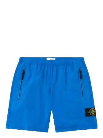 Stone Island Compass Logo-patch Loose Fit Shorts - Bright Blue