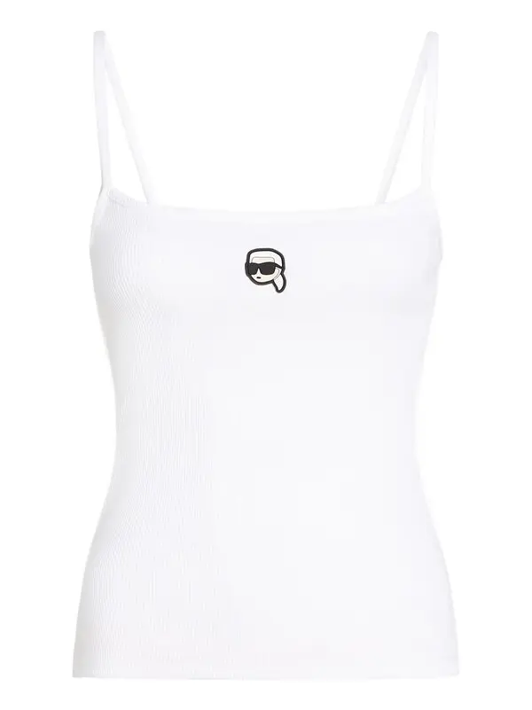 Karl Lagerfeld Ikon Patch Ribbed Knit Tank Top - White