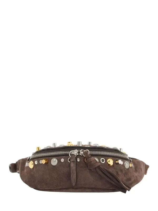Valentino Garavani Suede Embellished Zip-up Belt Bag - Brown