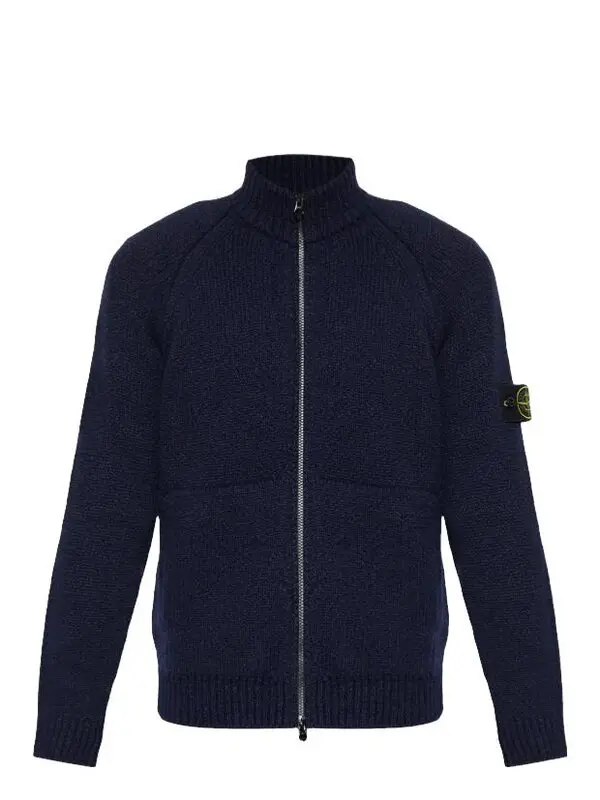 Stone Island Logo Patch Zip-up Cardigan - Blue