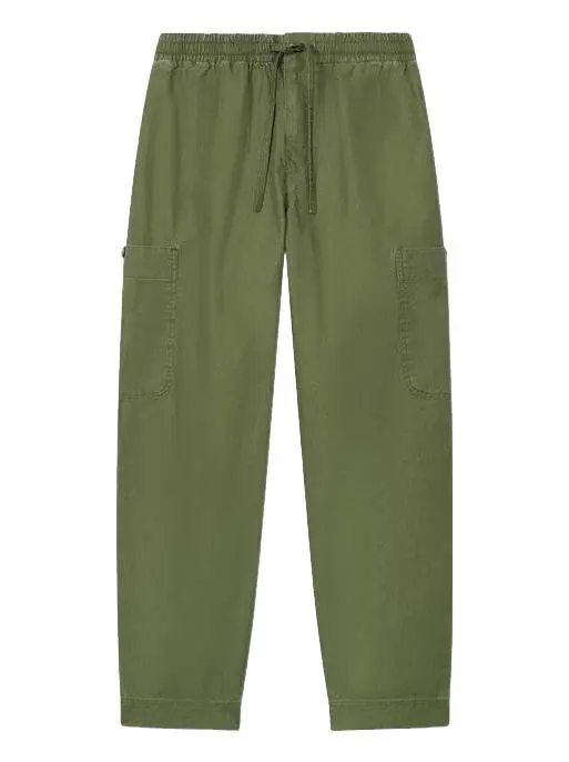 Kenzo Elephant Logo' Embroidered Cargo Jogpants In Coated Cotton - Deep Khaki