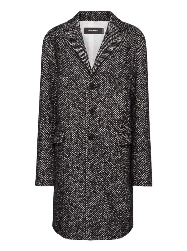 Dsquared2 Single-breasted Herringbone Coat - Black