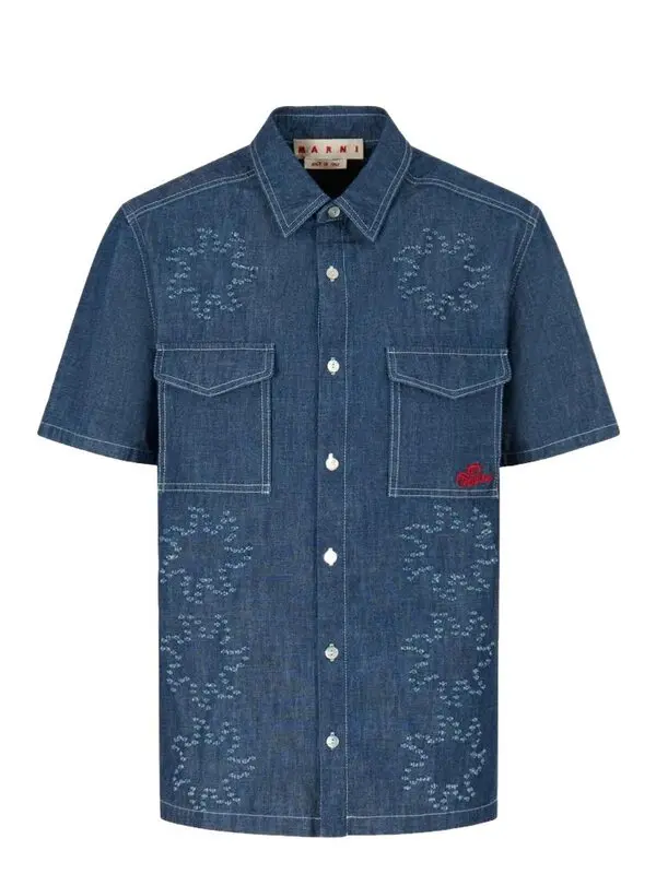 Marni Embroidered Short-sleeve Shirt - Blue