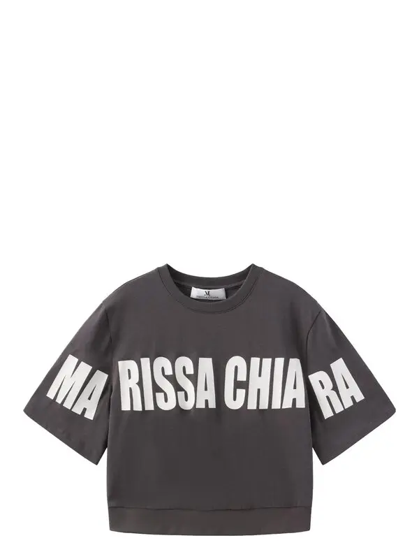 Marissa Chiara Big Logo Bat Short Sleeve Sweatshirt - Grey