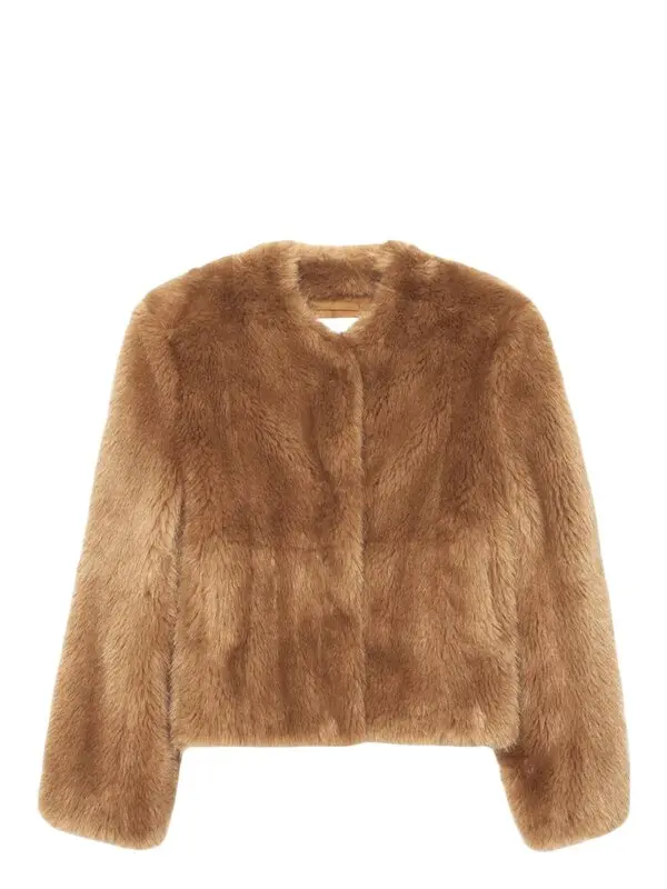 STAND STUDIO Halle Crewneck Faux Fur Jacket - Brown