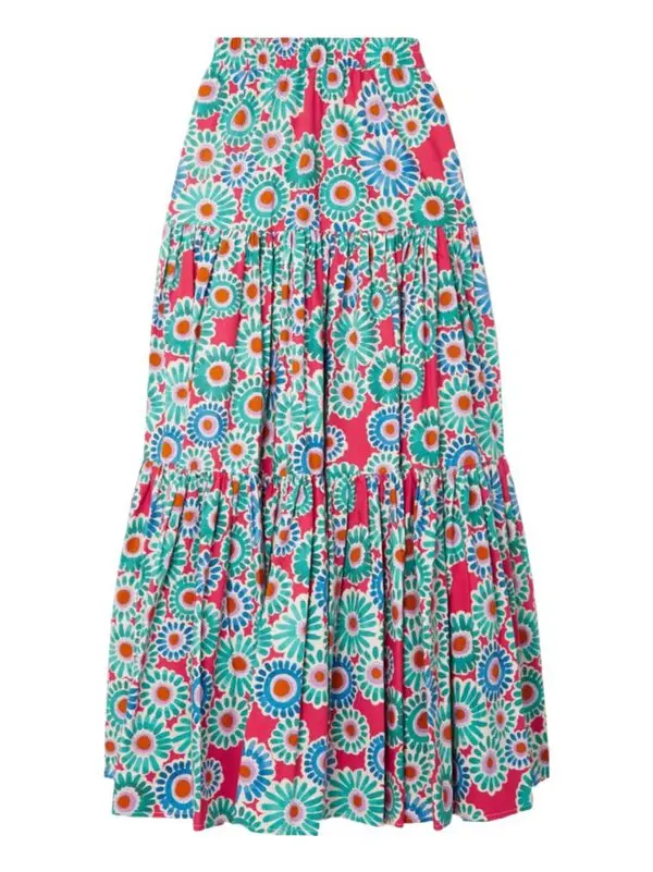 La DoubleJ Big Tiered Floral-print Cotton Maxi Skirt - Blue