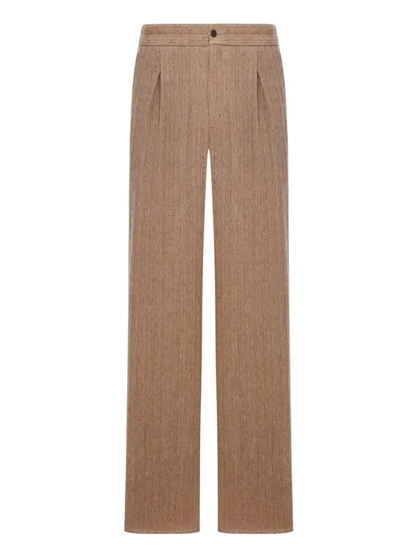 Giorgio Armani Pleated Linen Trousers - Brown