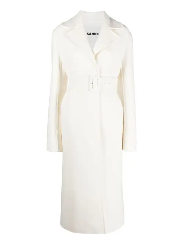 JIL SANDER Single-breasted Mid-length Coat With Belt - White