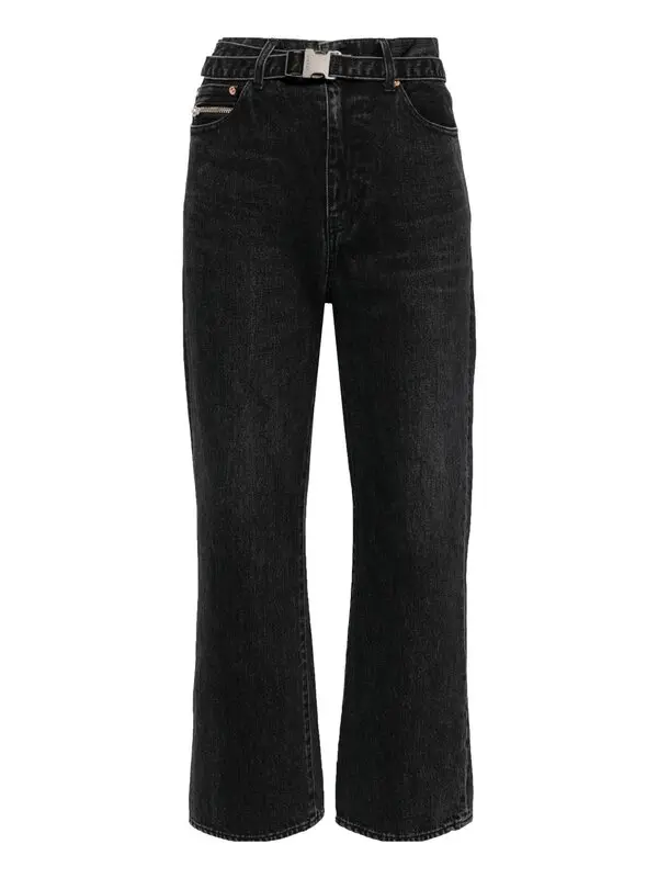 Sacai Straight-leg Belted Cropped Jeans - Black