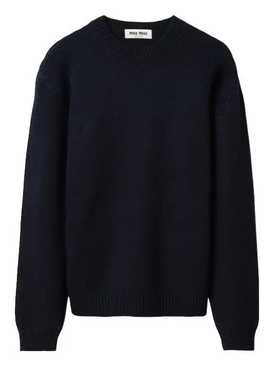 Miu Miu Cashmere Sweater With Back Logo - Navy Blue