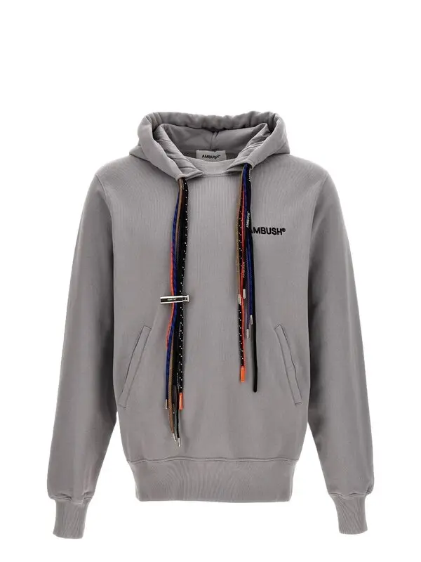 AMBUSH Logo Printed Drawstring Hoodie - Gray