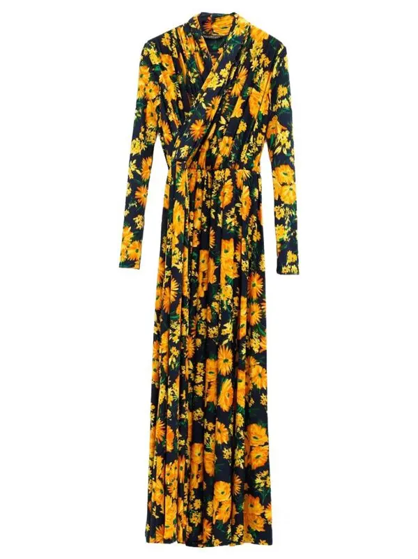 Balenciaga Floral Print Maxi Dress - Black