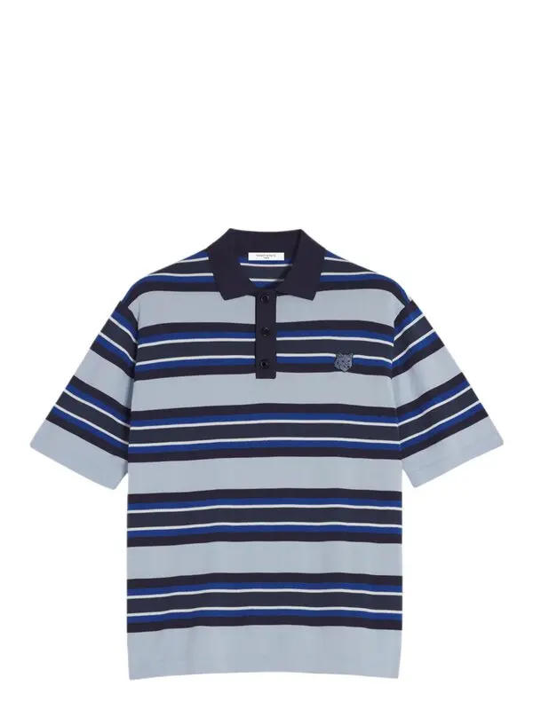 Maison Kitsuné Bold Fox Head Patch Fine Gauge Striped Polo Shirt - Gray