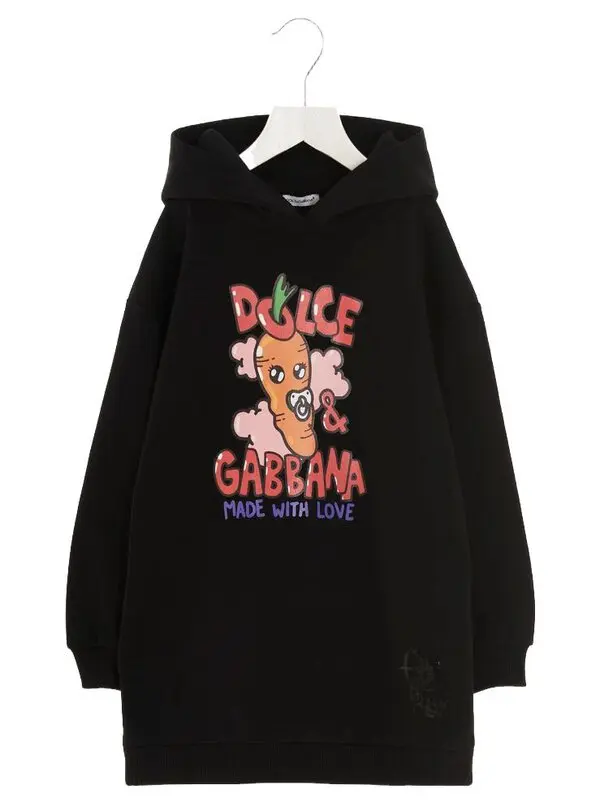 Dolce & Gabbana Logo Print Hooded Dress - Black