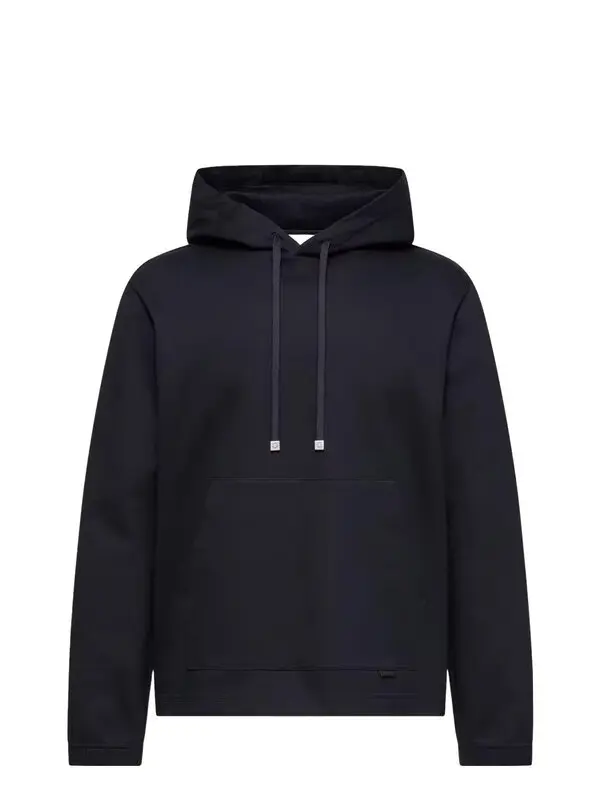 Moncler Leather Logo Cotton Blend Hoodie - Dark Blue