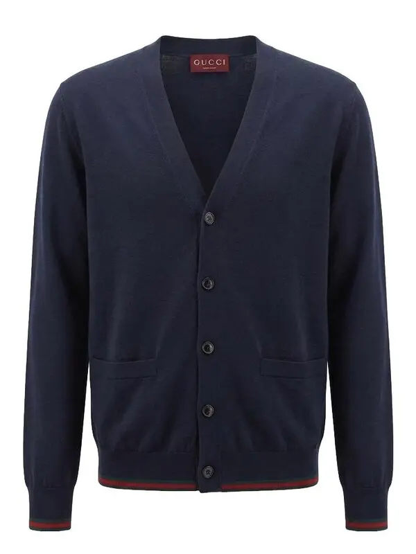 Gucci V-neck Button-up Knit Cardigan - Dark Blue