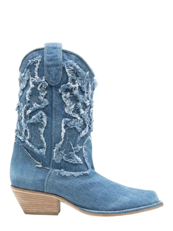 VIC MATIE Distressed Embroidered Boots - Blue