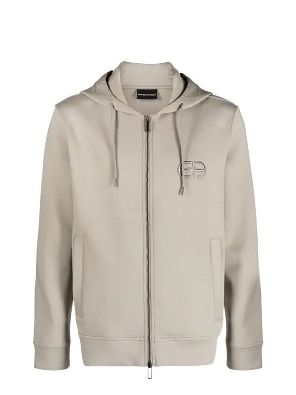Emporio Armani Logo-embroidered Zip-up Hoodie - Nude