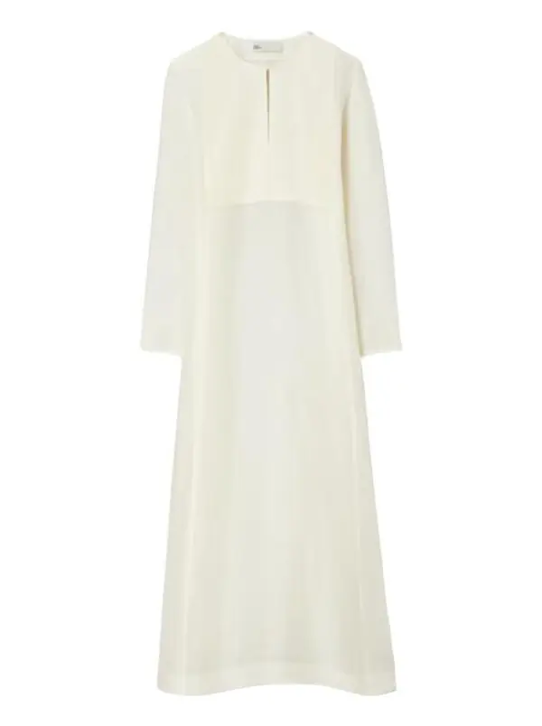 Tory Burch Pleated Crewneck Long Caftan - New Ivory