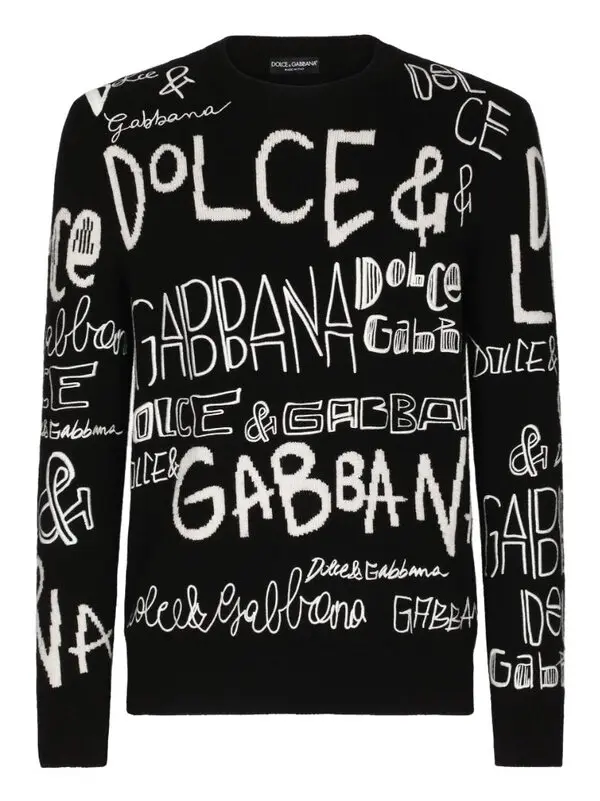 Dolce & Gabbana Logo Intarsia Knit Crew Neck Jumper - Black