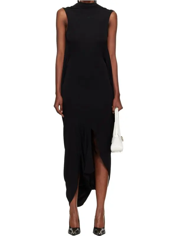 MARINE SERRE Asymmetrical Draped Open-back Dress - Black