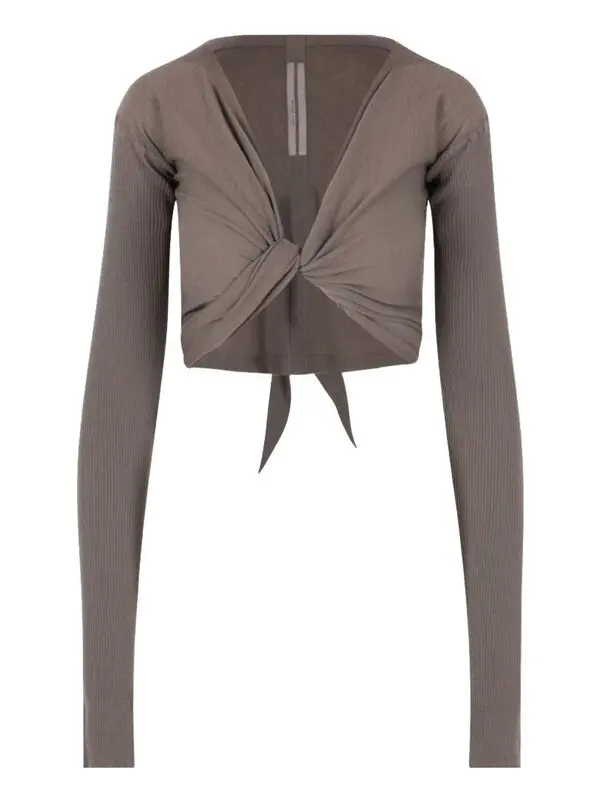 Rick Owens Long Sleeve Cardigan With V-neck And Lace-up Detail - Taupe
