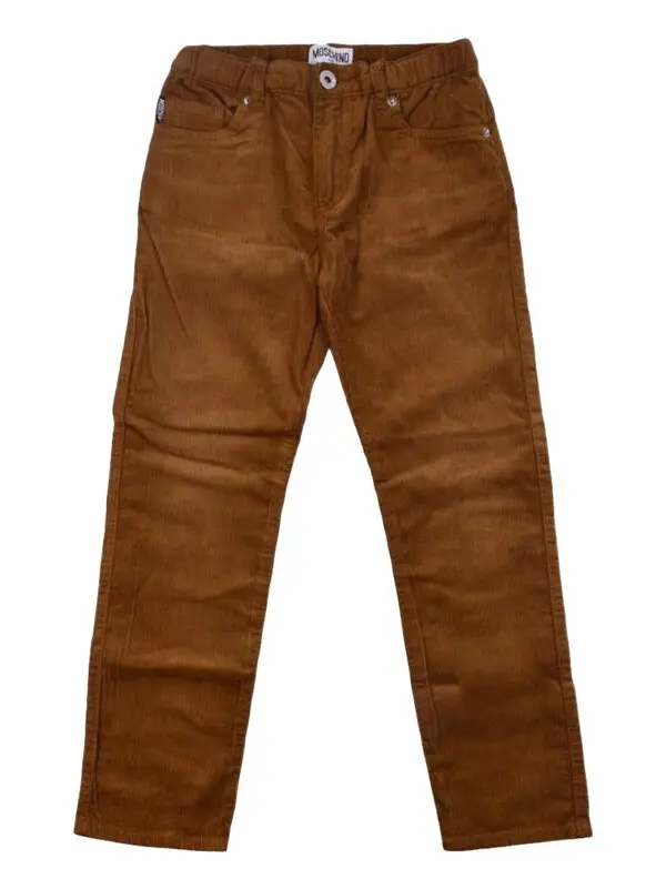 Moschino Embroidered Corduroy Straight-leg Trousers - Brown