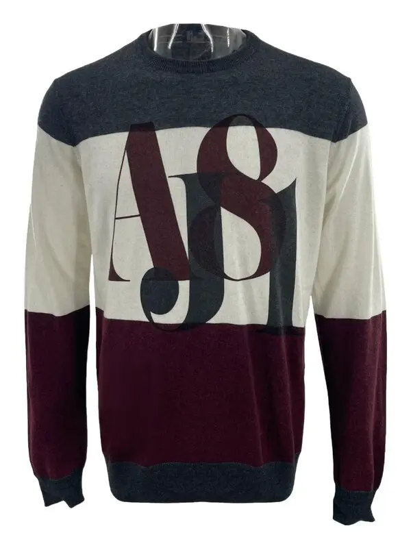 Emporio Armani Colorblock Crewneck Long Sleeve Sweater - Black