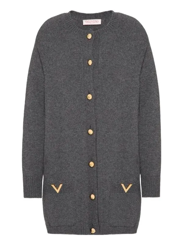 Valentino Garavani Logo Plaque Cardigan - Grey/marl