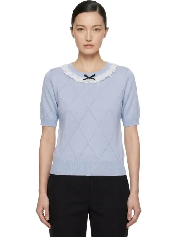 MARISSA CHIARA Knitted Pullover With Lace Neckline - Blue