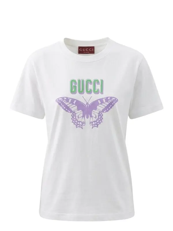Gucci Butterfly Print Cotton Jersey T-shirt - Off White