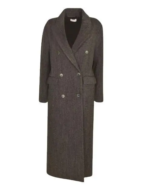 P.a.r.o.s.h Herringbone Double-breasted Long Coat - Black